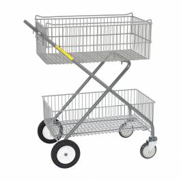 R&B Wire 500 Foldable Office Utility Mail Cart, Double Basket