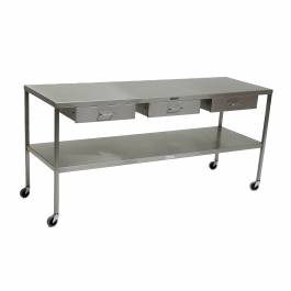 MidCentral Stainless Steel Instrument Table with Shelf & Drawers