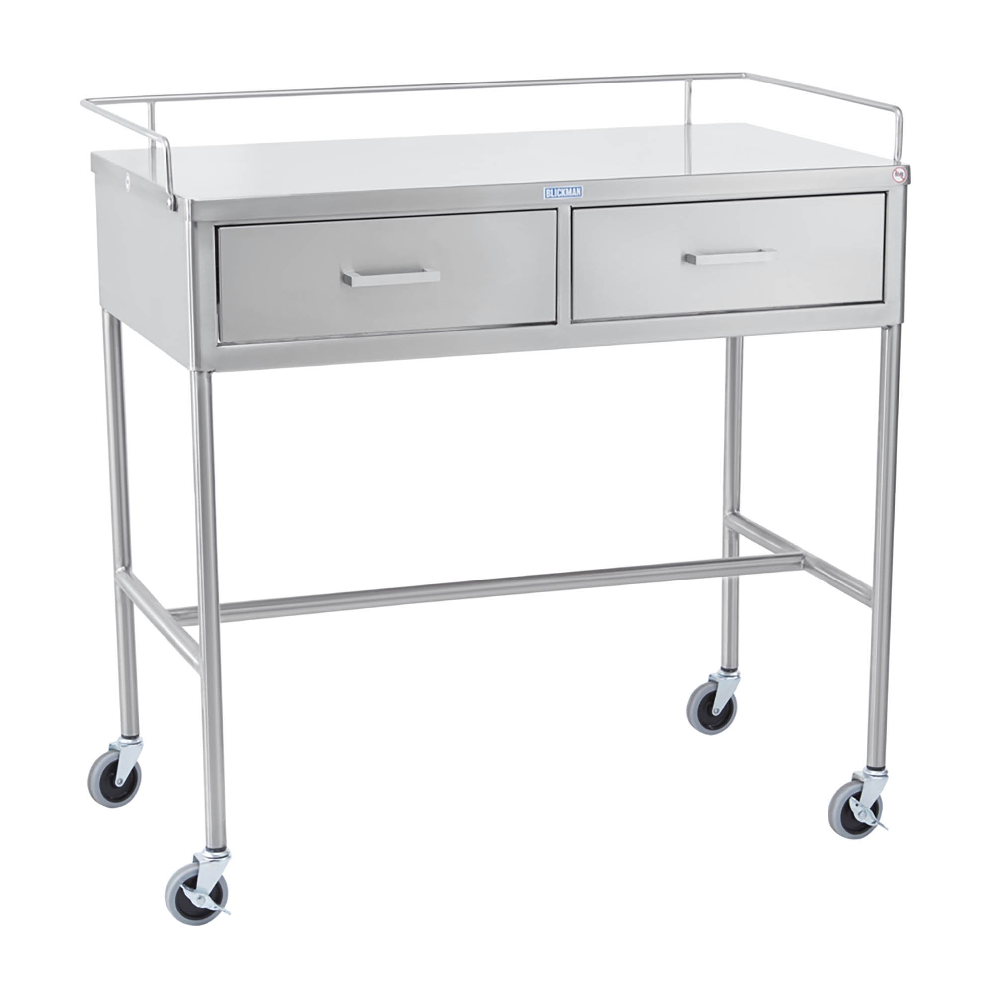 SS H Brace Utility Table with Guard Rail 2 Side by Side Drawers 7856SS