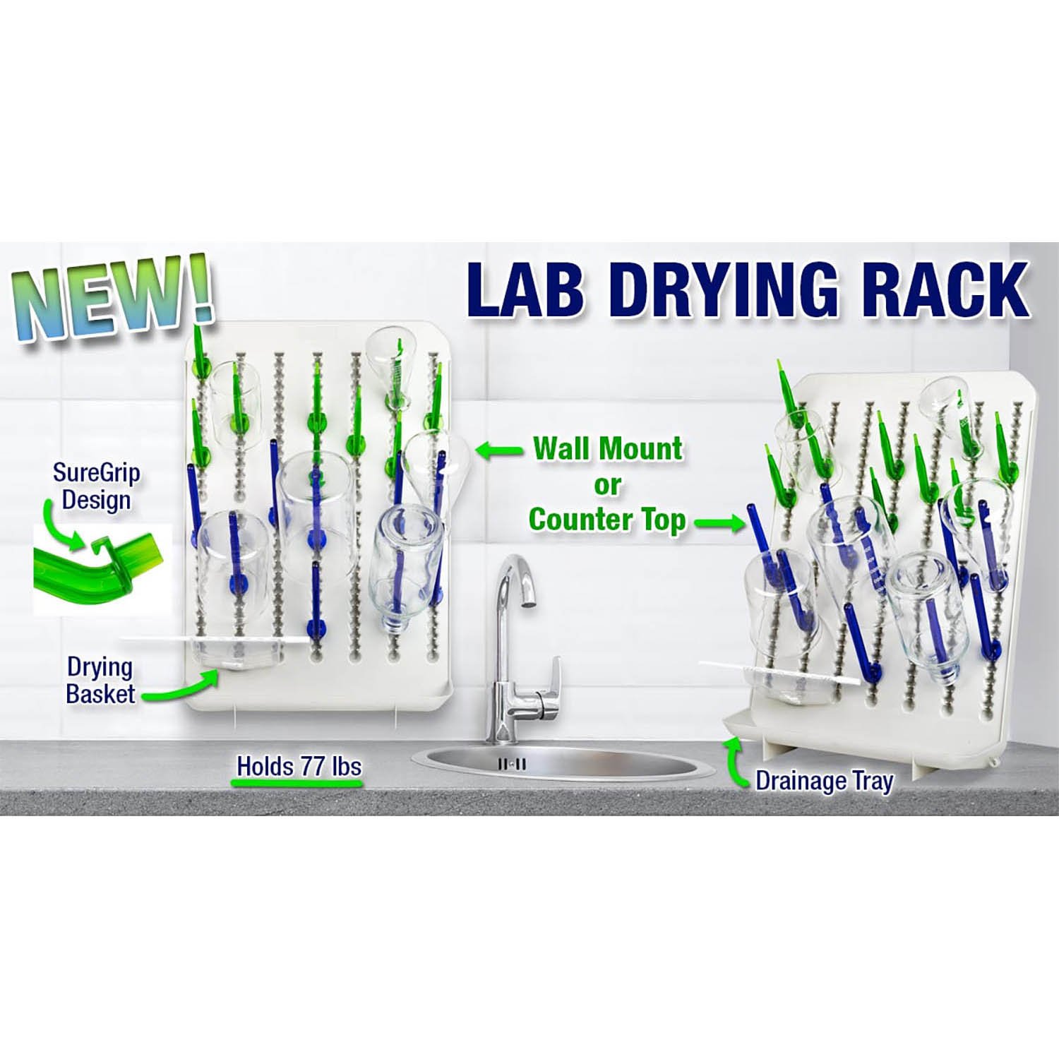 Heathrow Scientific 120791 Wall/Bench Mount Lab Drying Rack Set