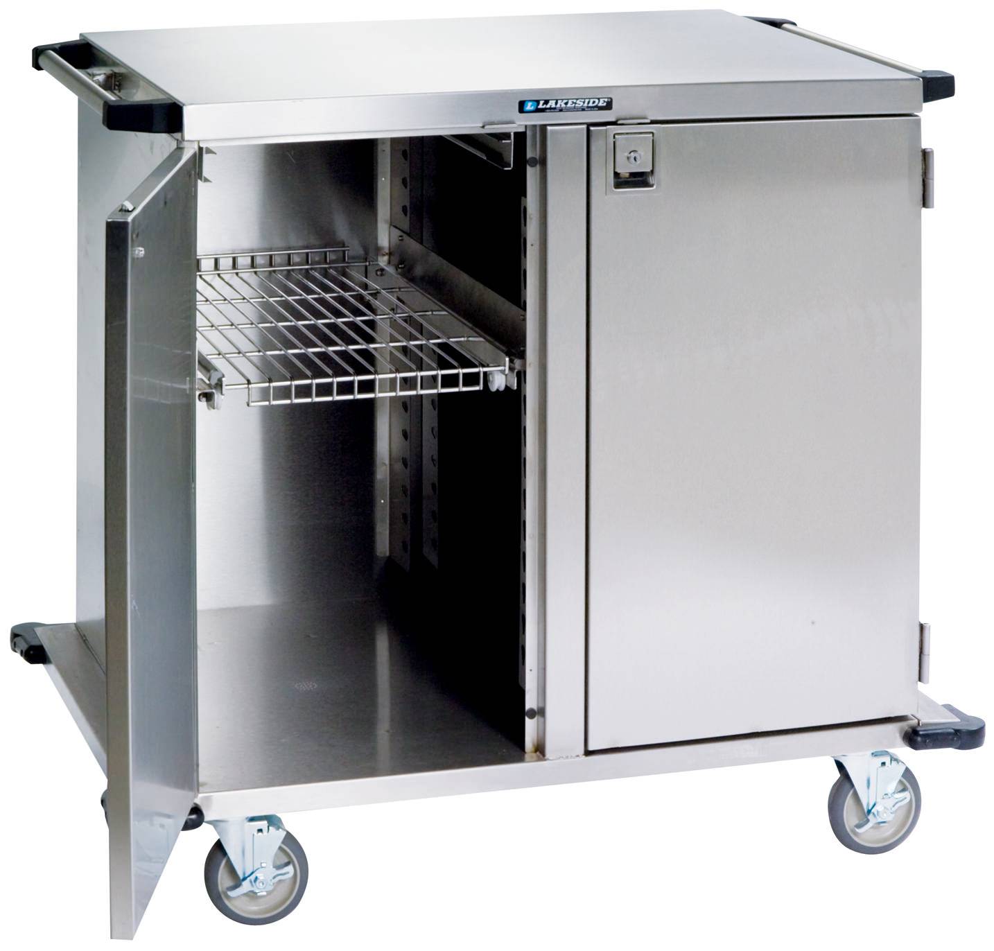 Lakeside Two Door Stainless Steel Case Carts Two 13.5" W Wire Shelf