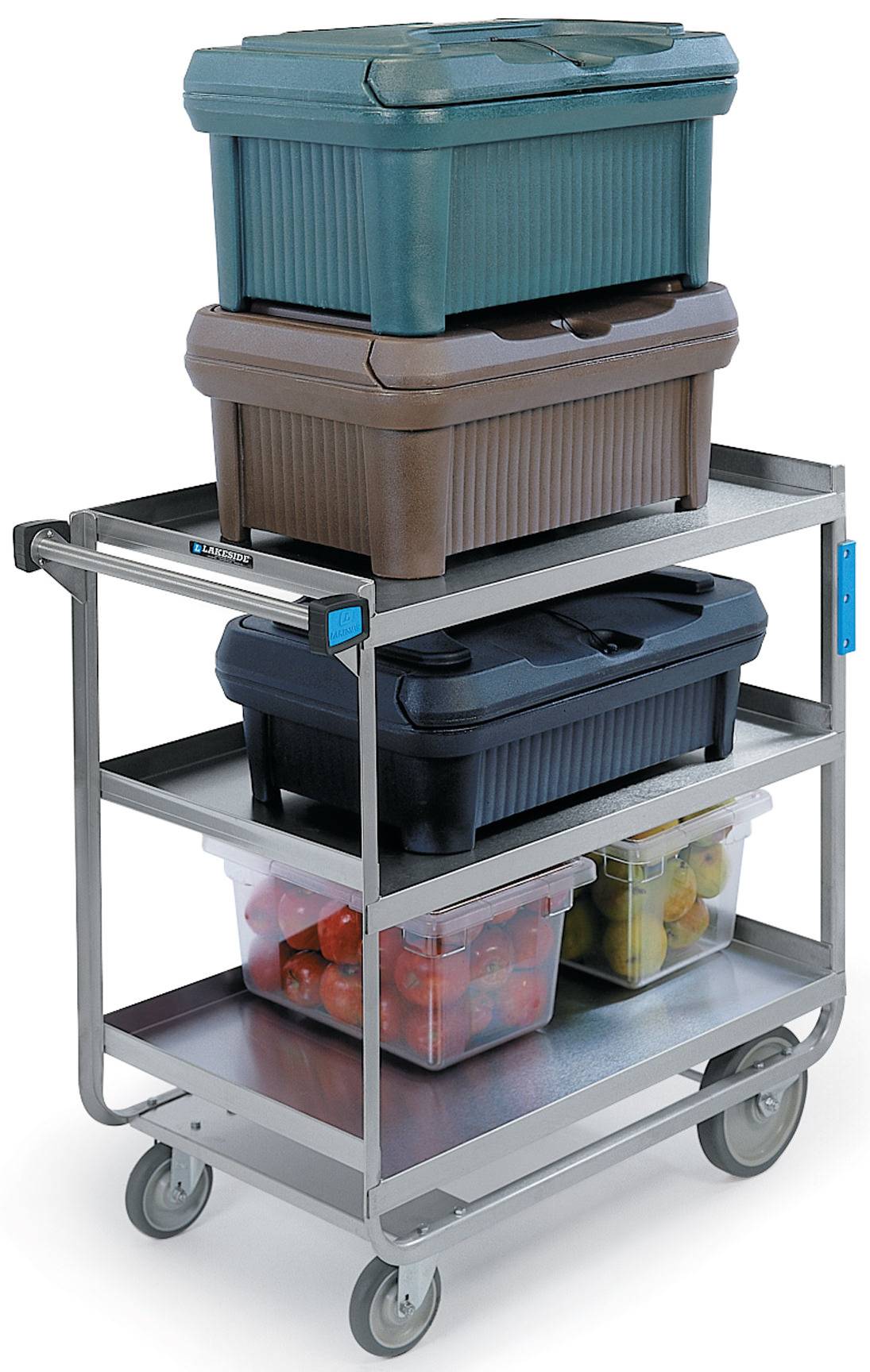 Lakeside SS Angled U-Frame 3-Shelf Utility Carts 700 lbs Capacity