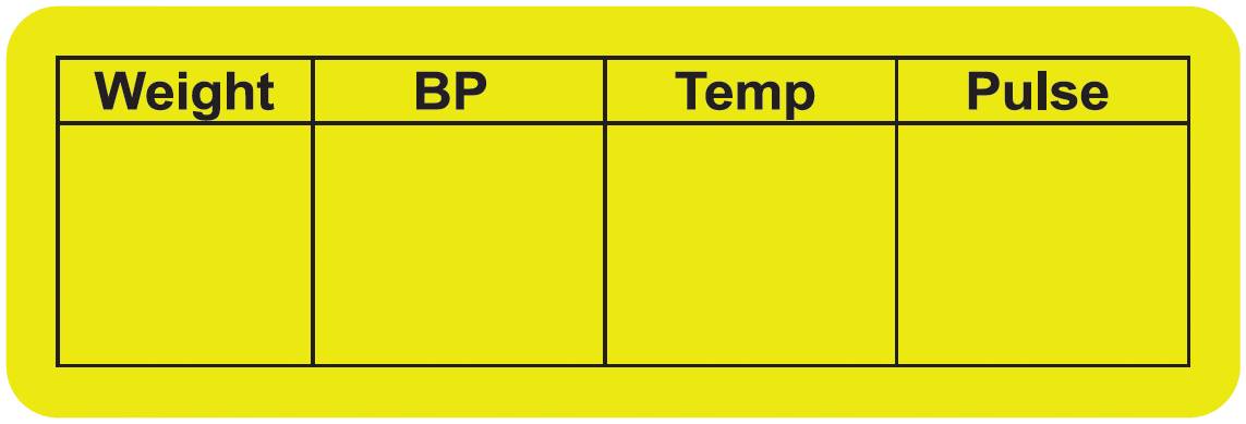 Arden Label MAP3590 Weight BP Temp Pulse Pre-Printed Chart Label