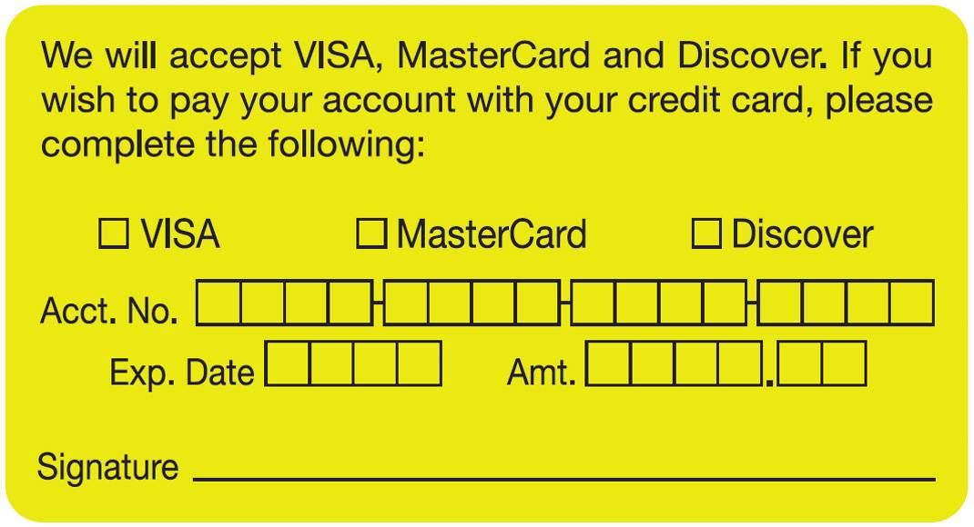 We Will Accept Visa MasterCard and Discover Label 3 1/4"x1 3/4" MAP4620