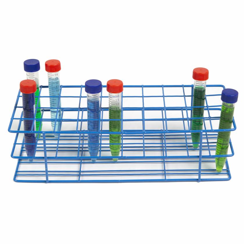 Heathrow Scientific 120767 40-Well Coated Wire Rack Fits 22-25mm Tubes Blue