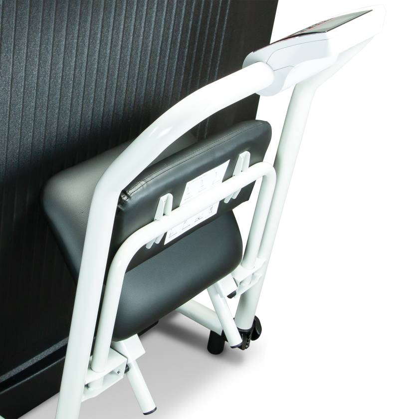 Dual-Ramp Wheelchair Scale with Integrated Seat and Handrail