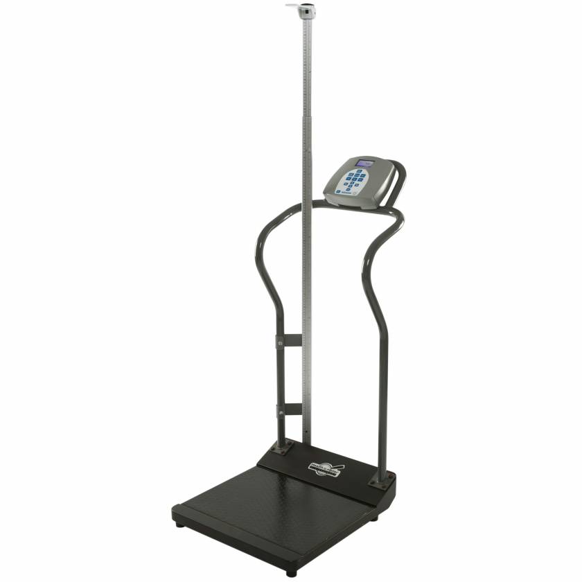 Antimicrobial Digital Platform Scale with Handrail, Height Rod