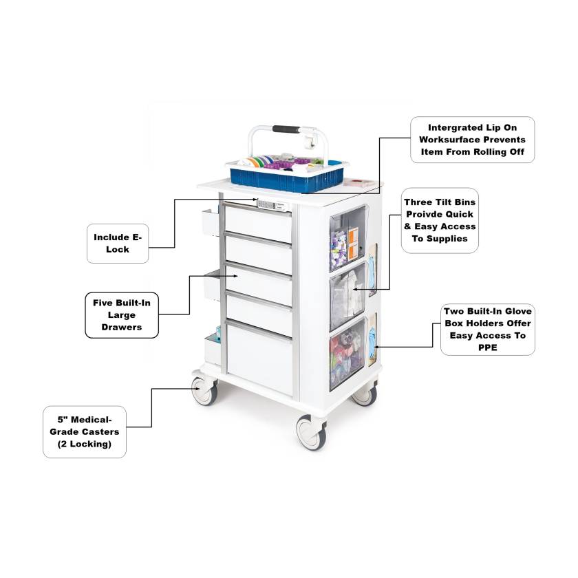 OmniMed 351004 Omni Advanced Phlebotomy Cart with 5 Drawers