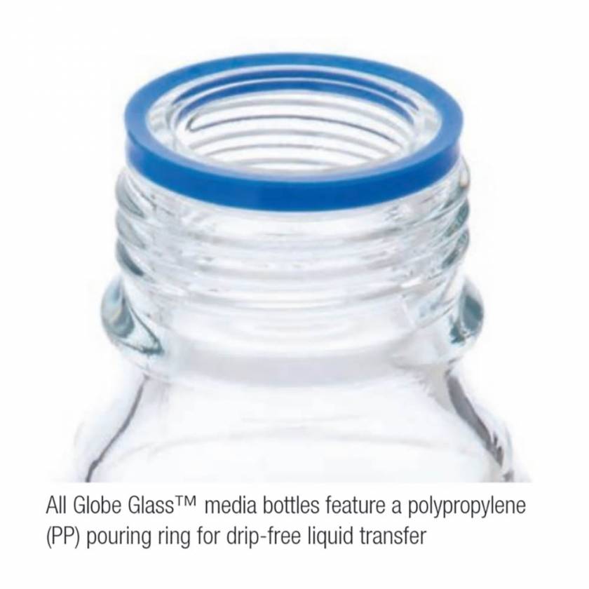 Globe Glass™ Square Wide Mouth Media Bottle, GL80 Screw Cap