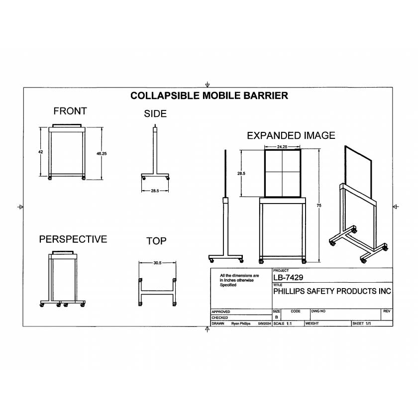 Phillips Safety Collapsible Lead Barrier Acrylic Window
