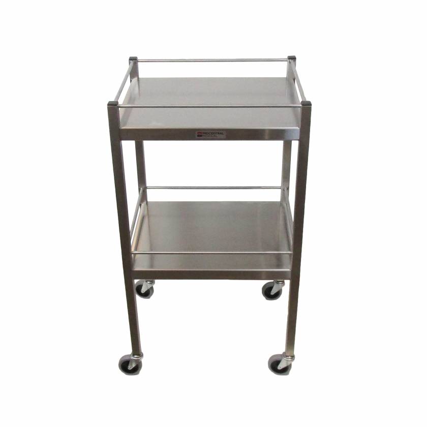 MCM550 SS Utility Table 4-Sided Guardrail on Top and Lower Shelf