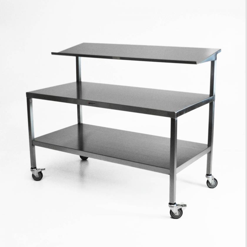 MidCentral Stainless Steel Two-Tier Table with Solid Upper Shelf