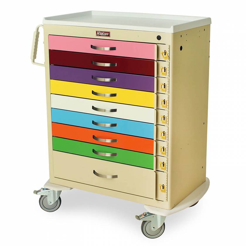 Harloff MDS3030B09PED M-Series Tall Pediatric Emergency Cart 9 Drawer
