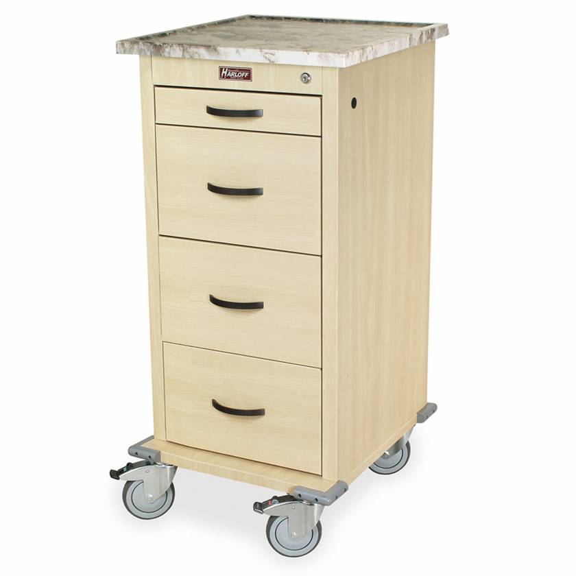 Harloff WV240PC Wood Vinyl Medication Cart 4 Drawer Key Lock