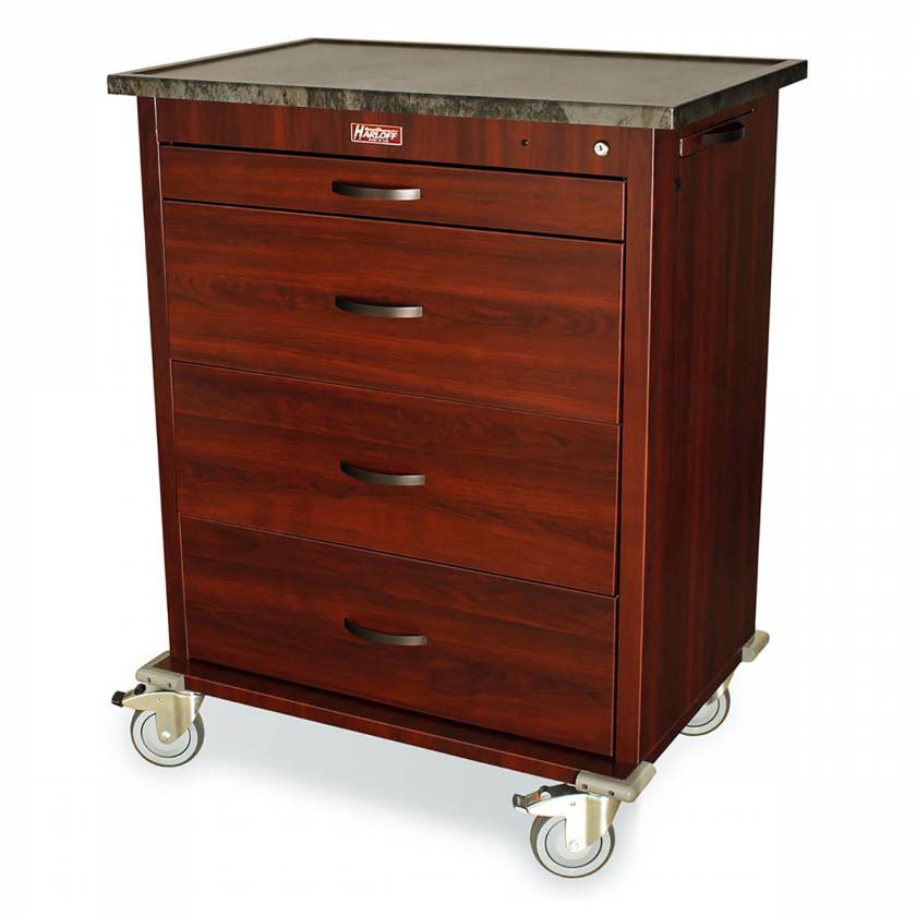 Harloff WV540PC Wood Vinyl Medication Cart 4 Drawer Key Lock