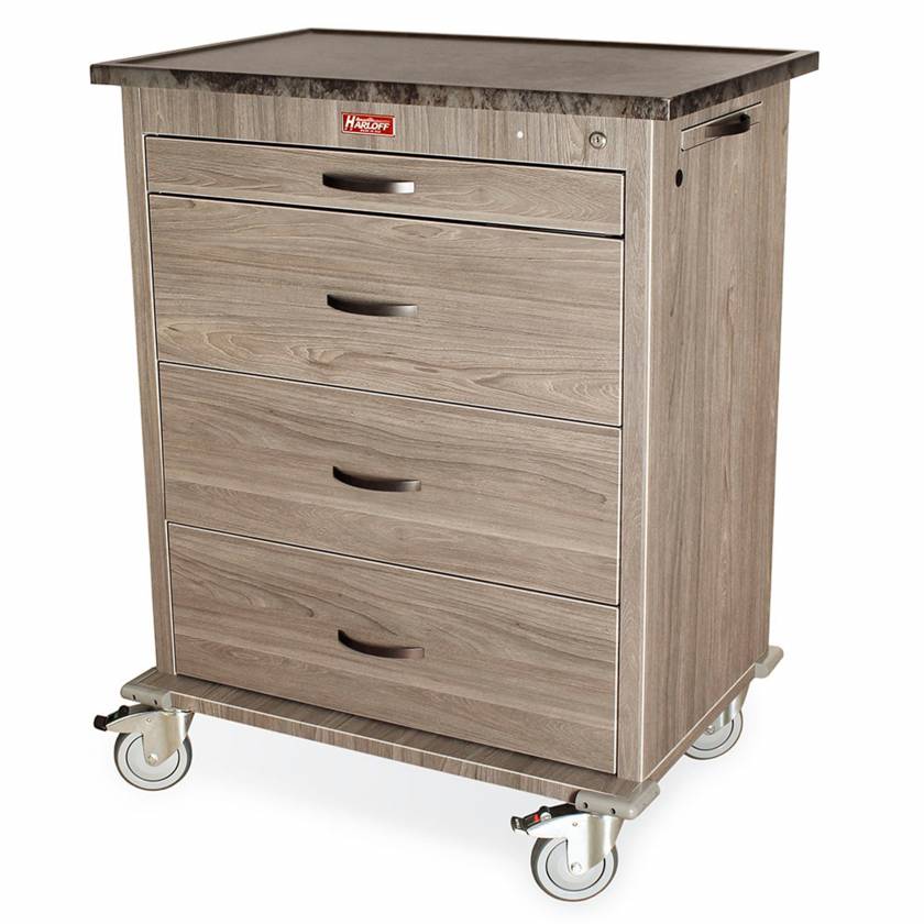 Harloff WV540PC Wood Vinyl Medication Cart 4 Drawer Key Lock