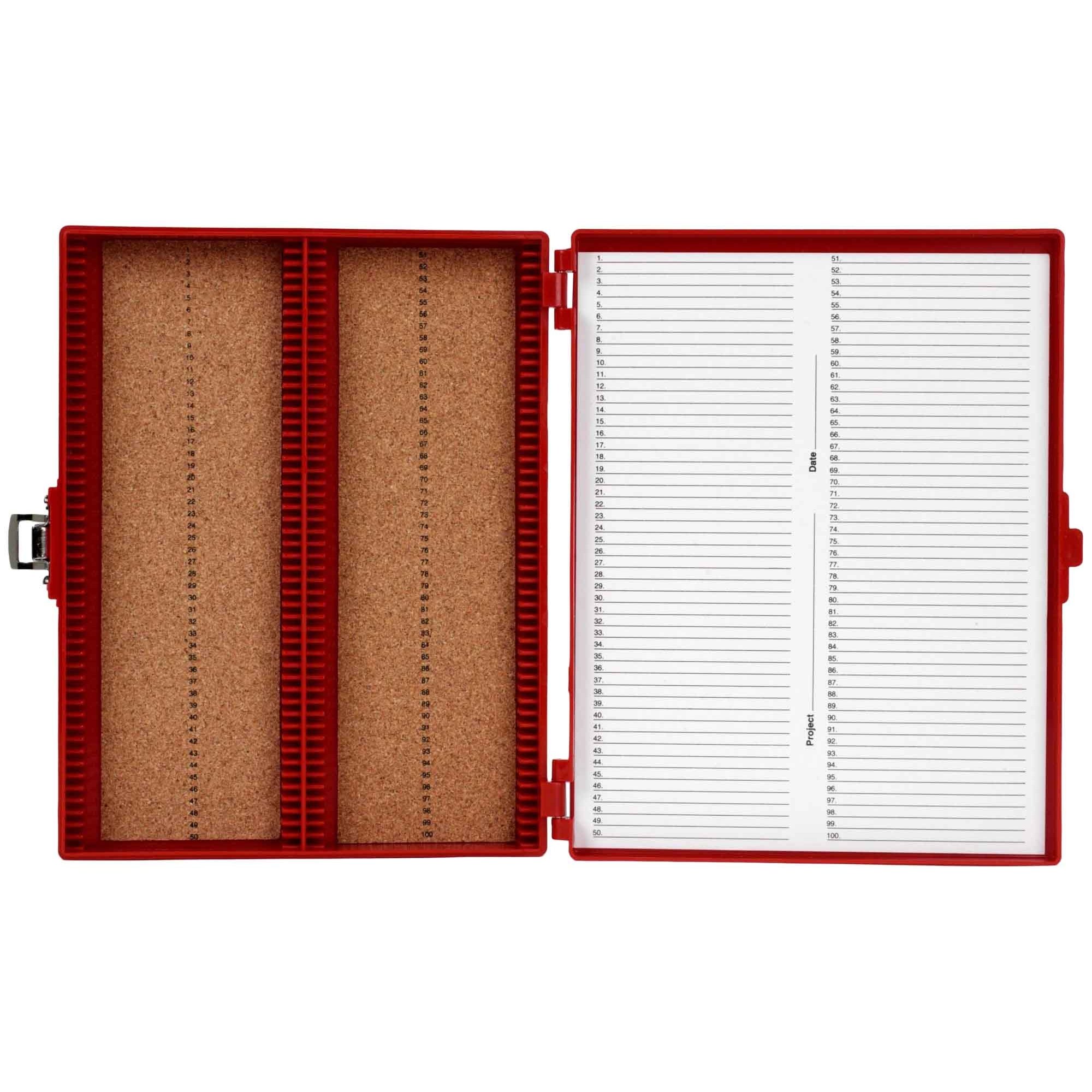 100-Place Cork-Lined Microscope Slide Boxes Heathrow Scientific