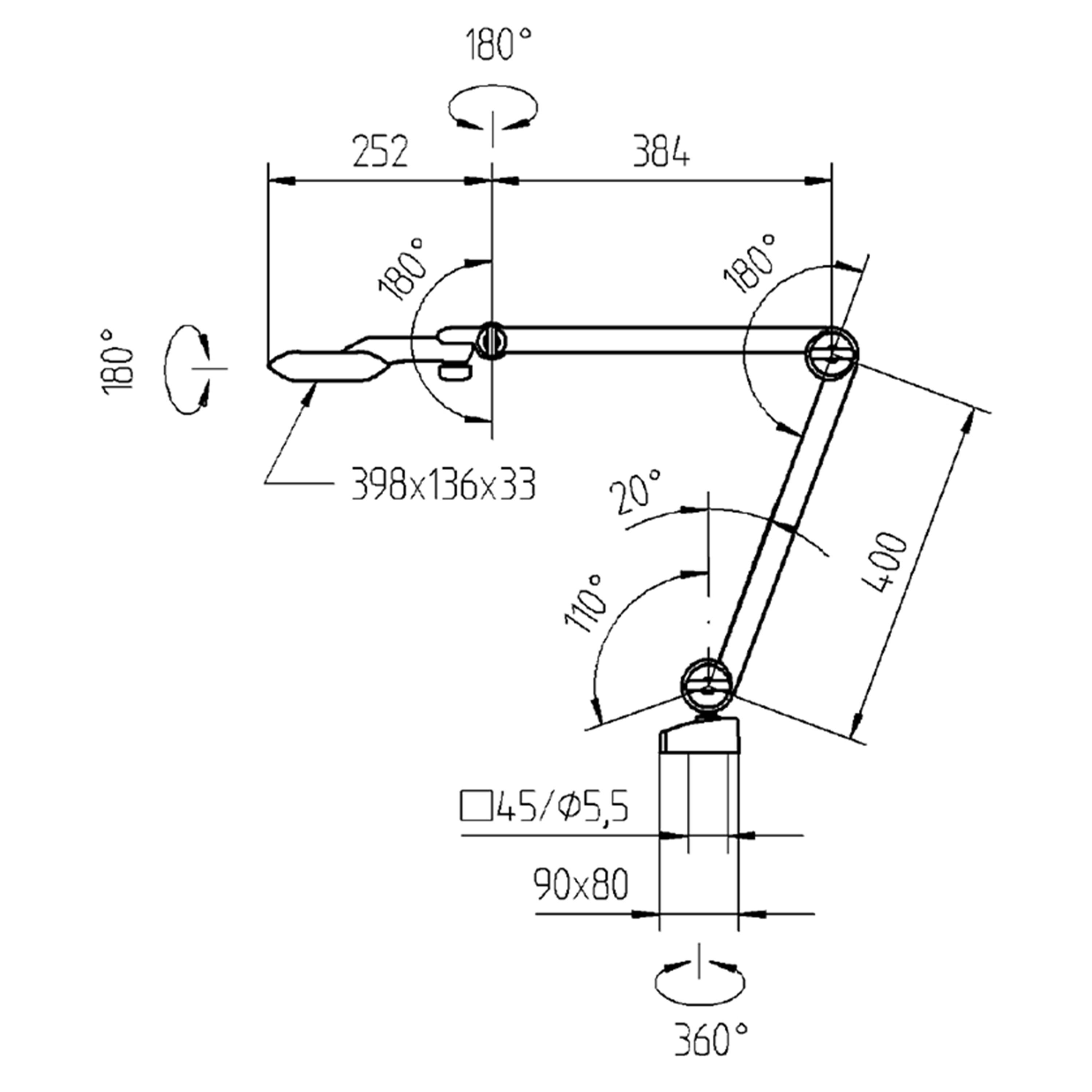 TANEO TND LED Light with 30.9" Articulating Arm, Table Clamp Mounted