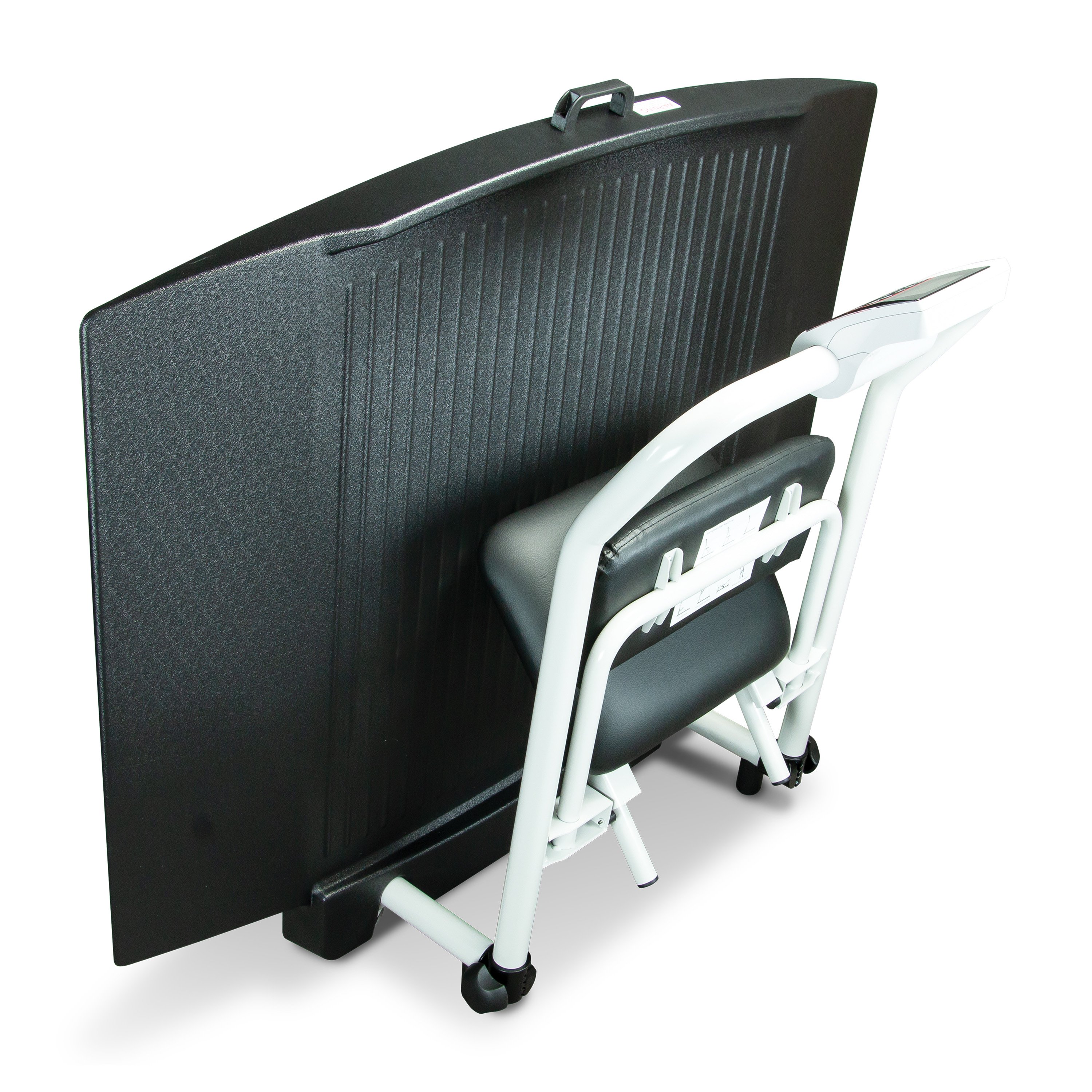 Dual-Ramp Wheelchair Scale with Integrated Seat and Handrail