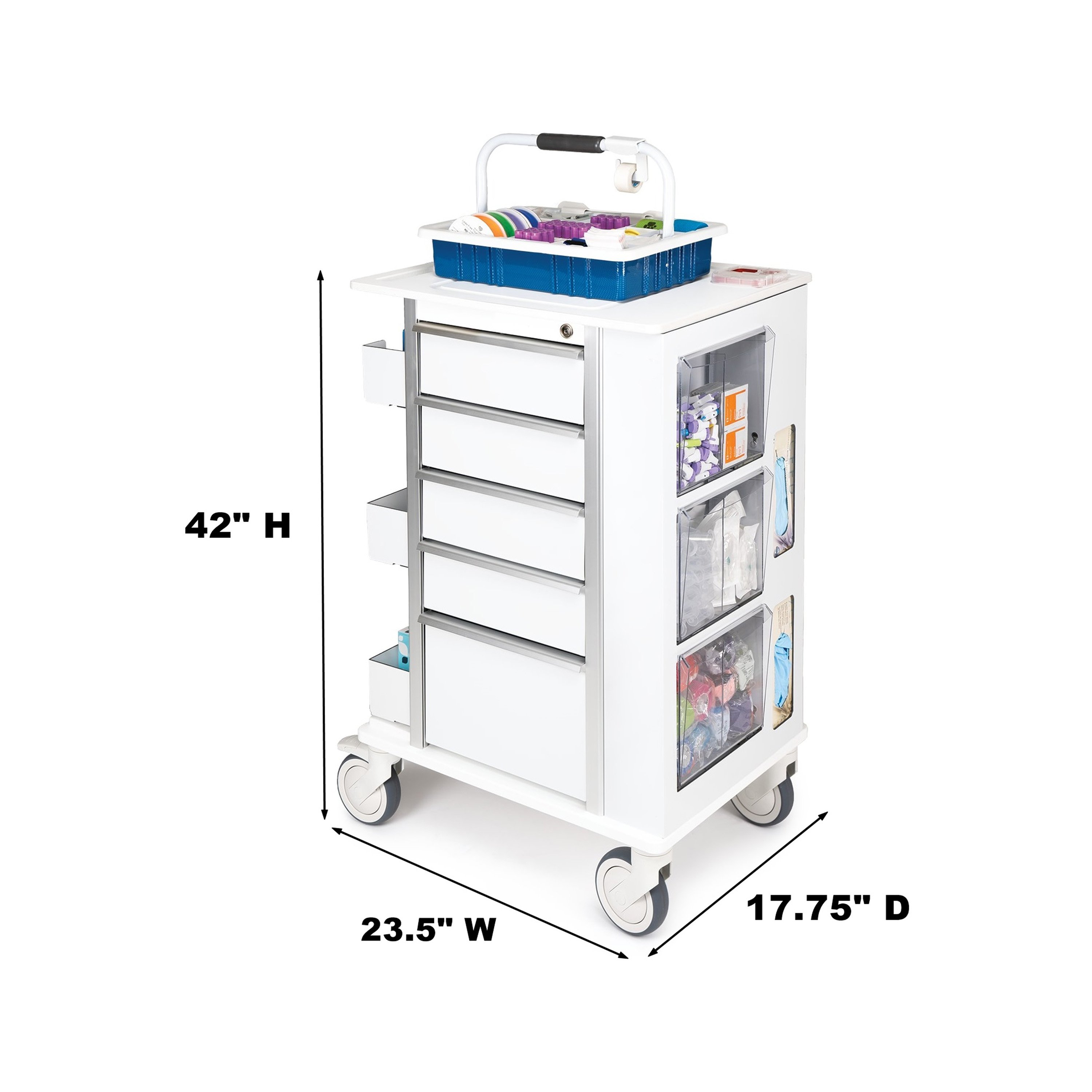 OmniMed 351003 Omni Phlebotomy Cart with 5 Drawers, 5" Casters