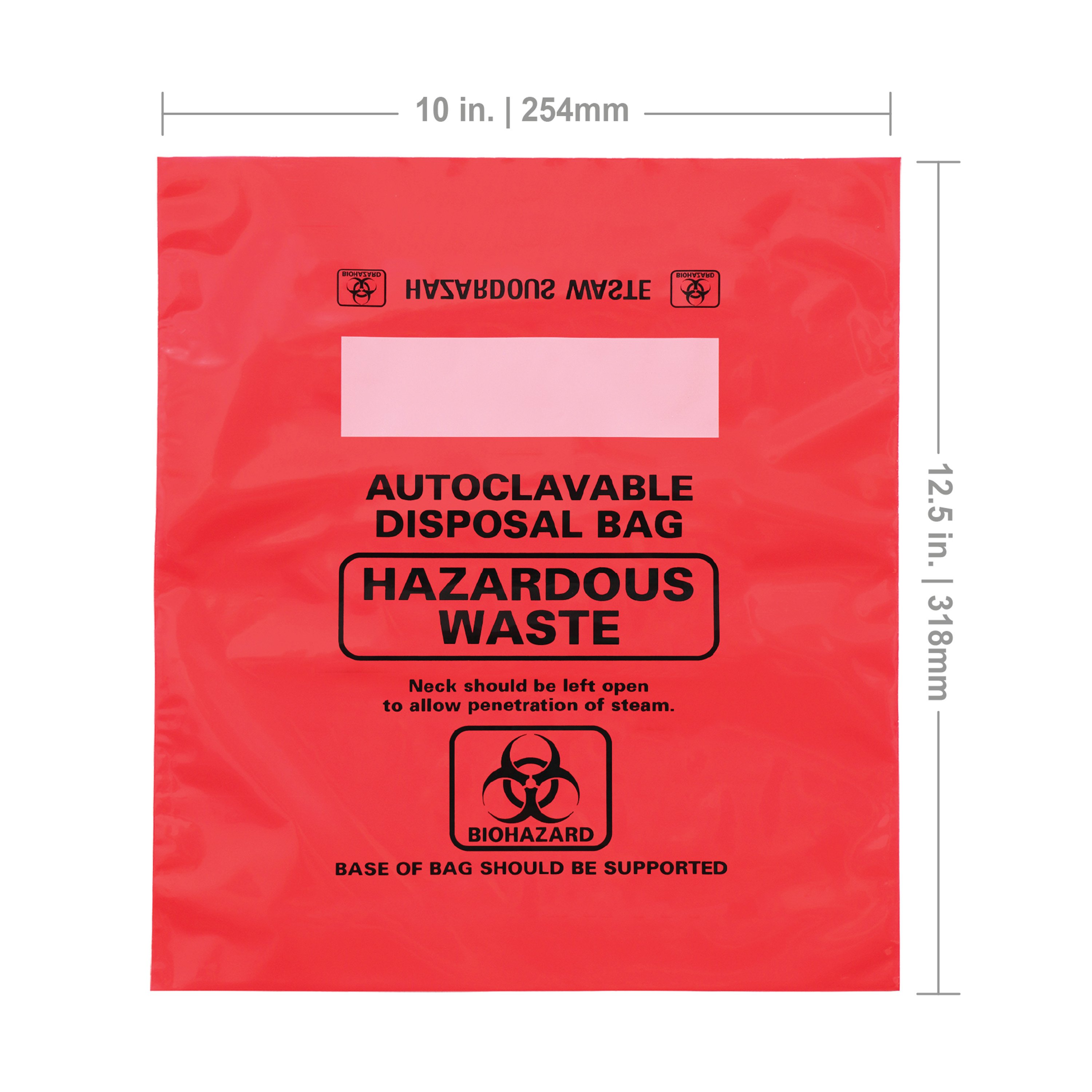 MTC Bio A9006R Autoclave Bag, Red, Biohazard - 10"Wx12.5"H