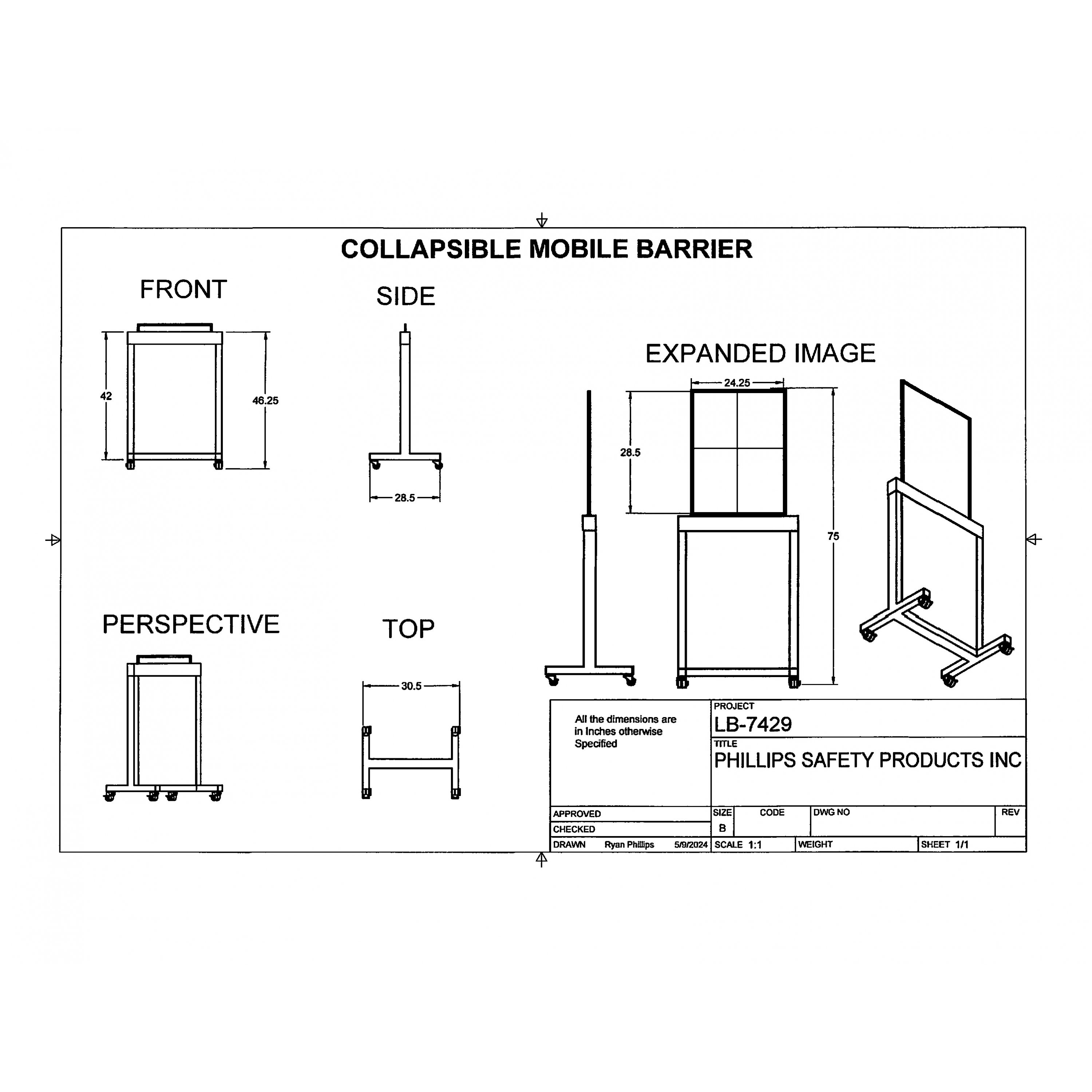 Phillips Safety Collapsible Lead Barrier Acrylic Window