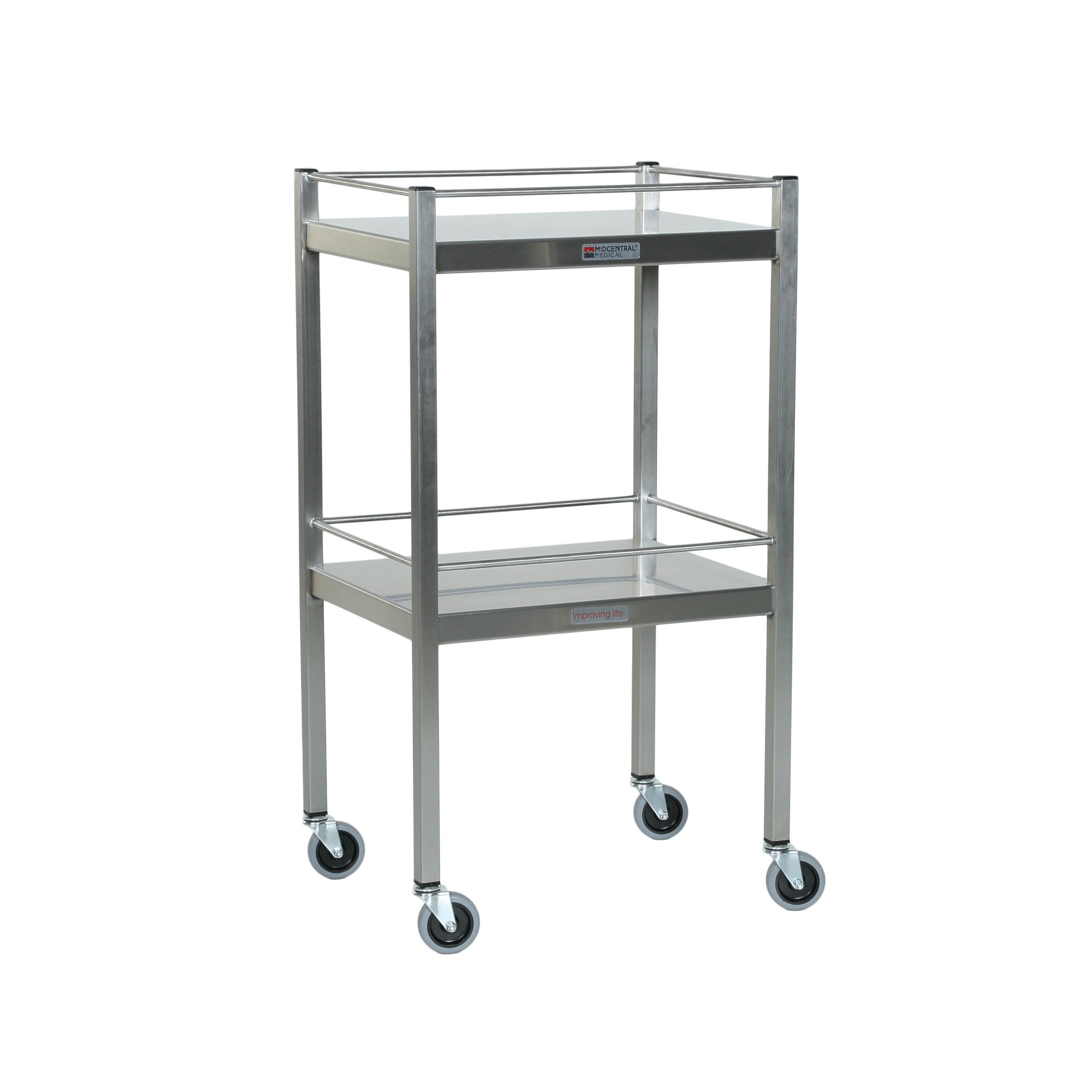 MCM550 SS Utility Table 4-Sided Guardrail on Top and Lower Shelf