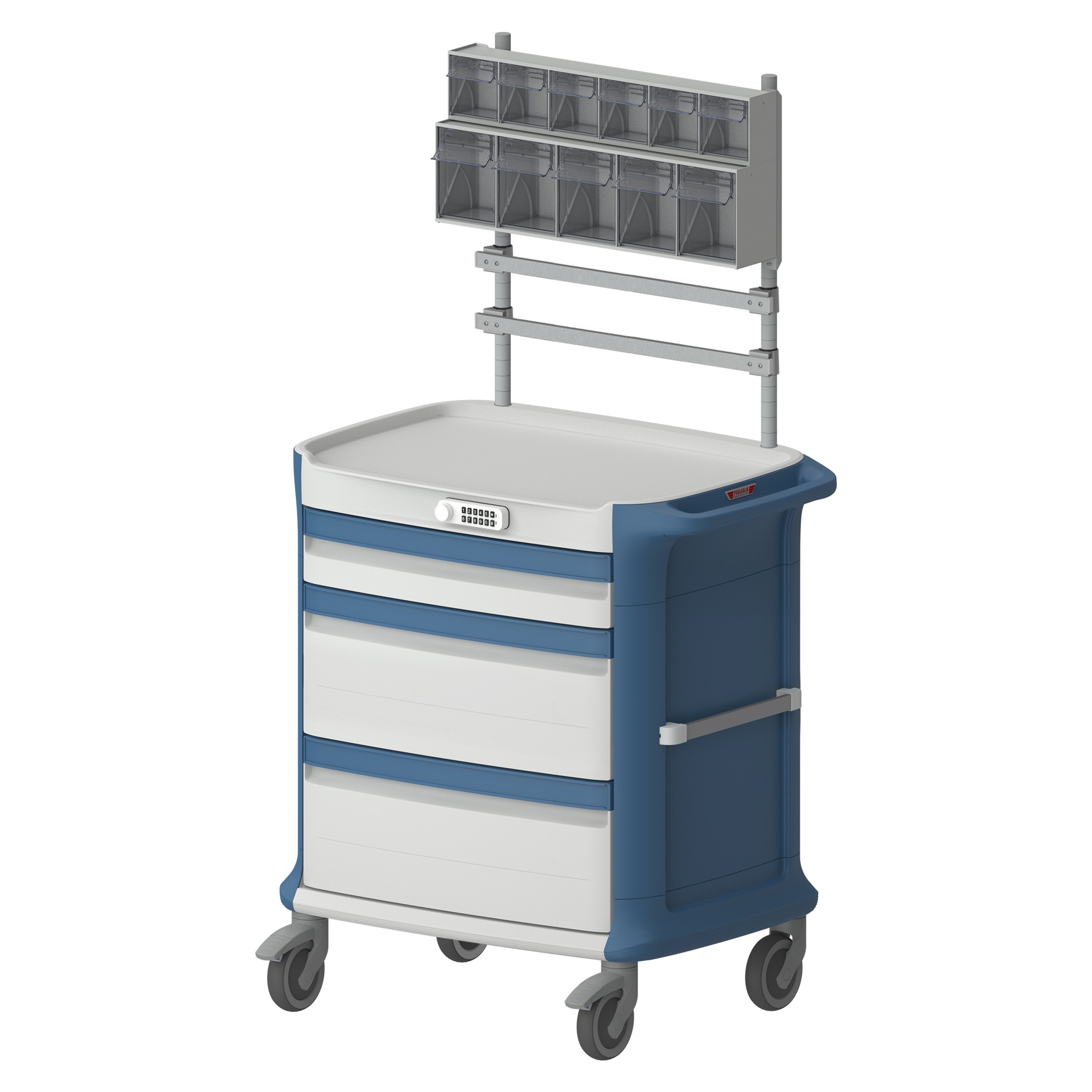 Poly Anesthesia Cart with 3 Drawer and Code Lock, 36" Height