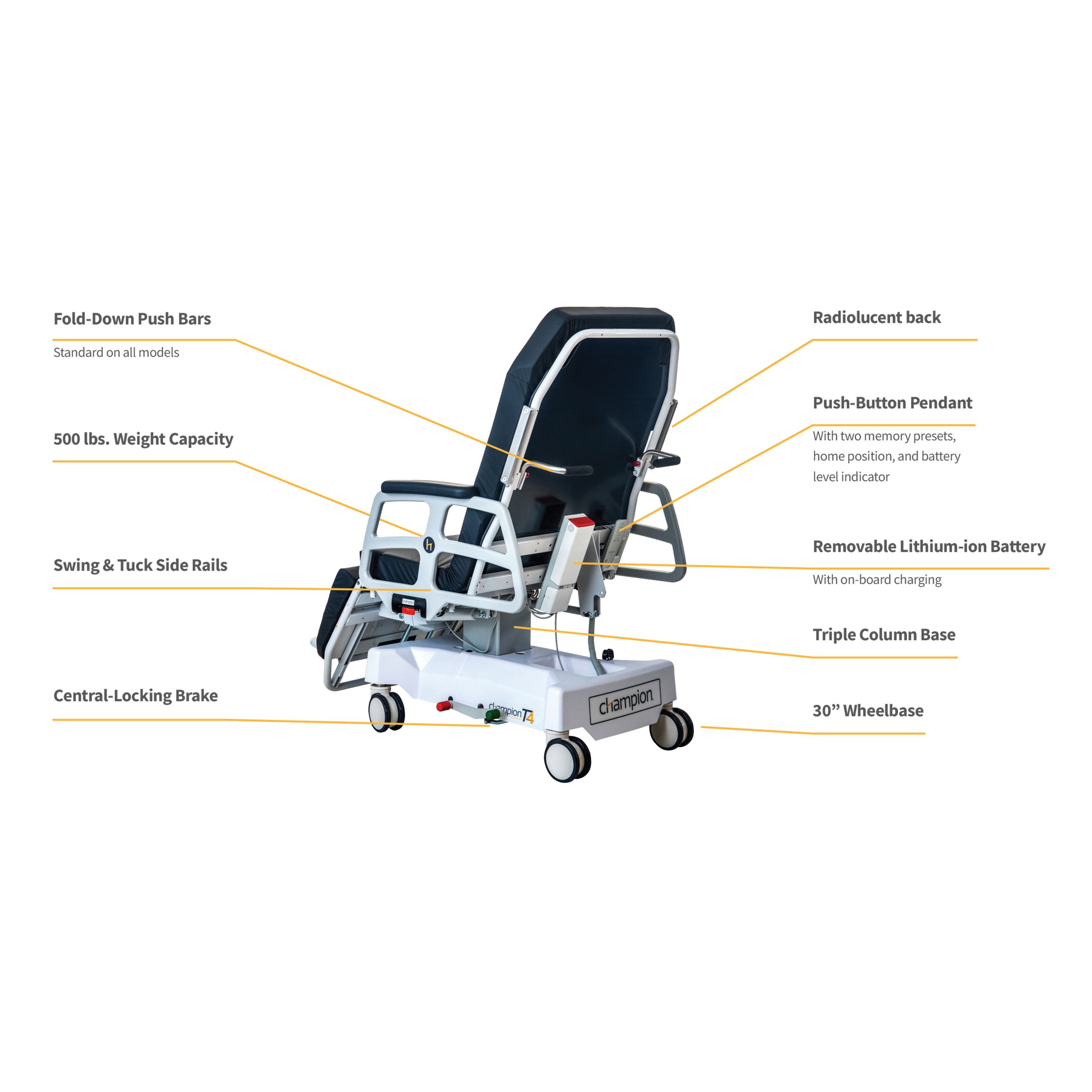 Champion Healthcare T4-XWRFB T4 Procedure Stretcher Chair